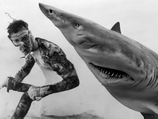 the shark's funeral scared man devoured by shark in... | OpenArt