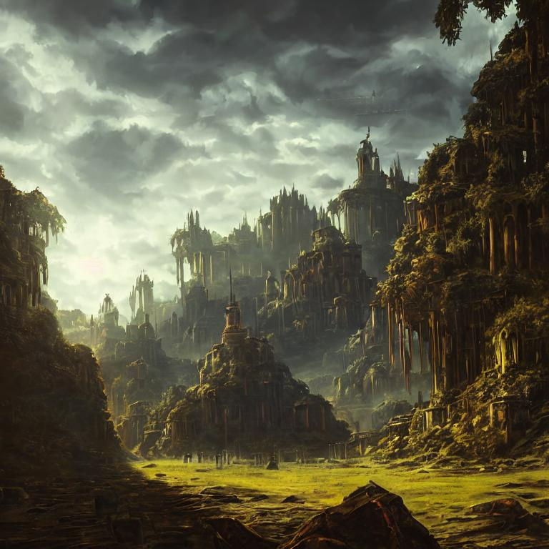 Landscape painting of a Warhammer 40k feudal world,... | OpenArt