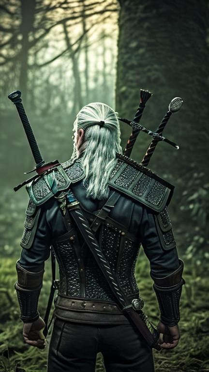 A Witcher man looking for hunt in magical forest rea... | OpenArt