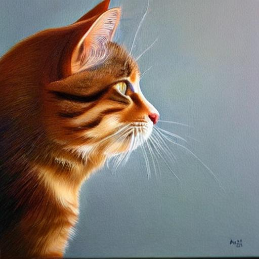 The side view of a cat in a realist painting style