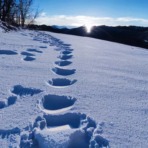 4 sets of footprints in the deep snow | OpenArt