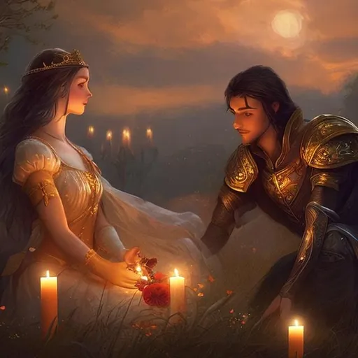 a prince rescuing a european princess with dark hair...