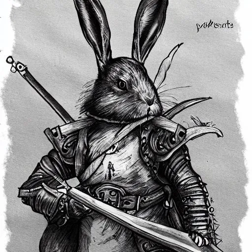 A rabbit warrior dressed like a pirate sketch | OpenArt