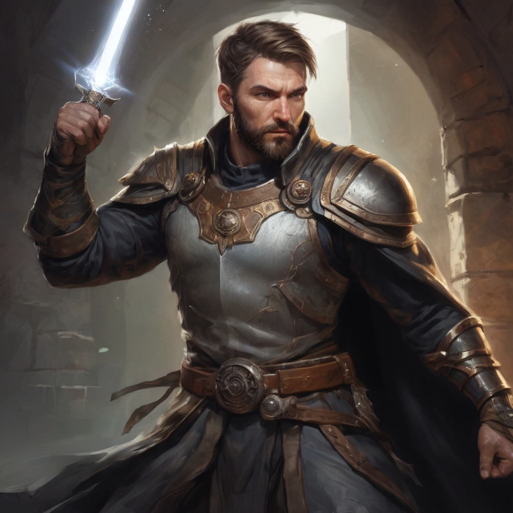 (torso) Male stocky large fit battle-mage with short...