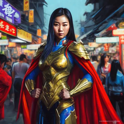 Oil painting of an Korean female superhero, contest...
