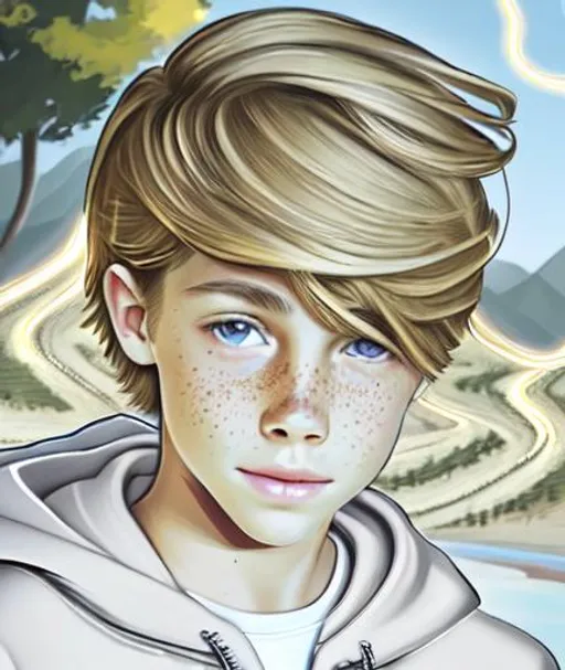 Concept art, digital brush, Beautiful young teen boy...