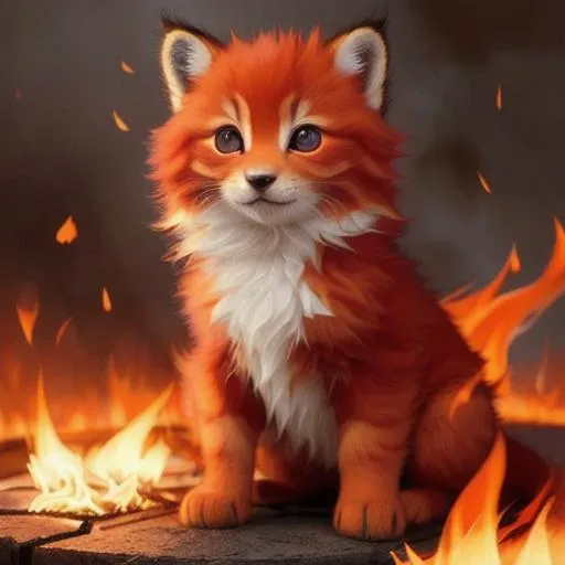 Cute, red, fluffy, fire kitten, possessing the eleme... | OpenArt