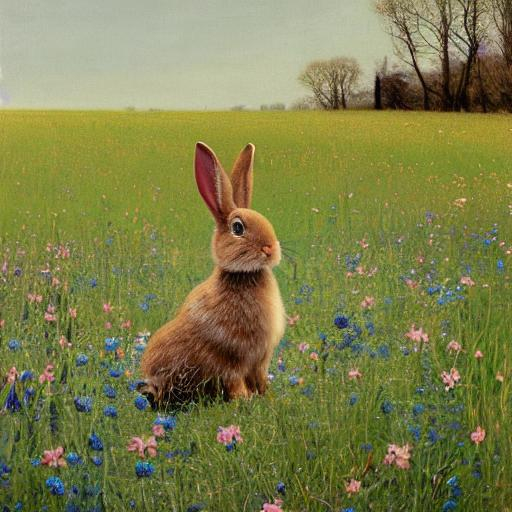a beautiful painting of a cute rabbit on a sunny spr... | OpenArt