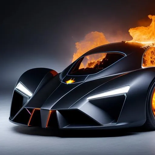 Futuristic Batmobile on fire maximum speed through g... | OpenArt