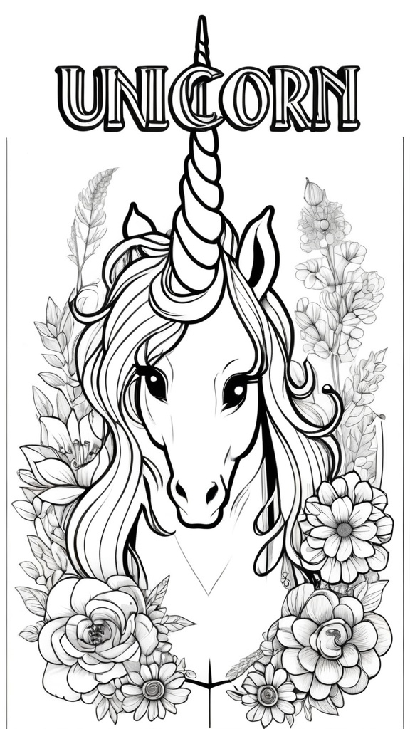 a unicorn coloring book with flowers and a unicorn f...