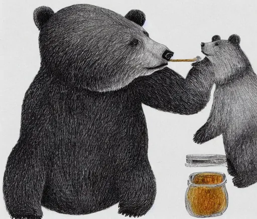 A bear eating honey in style of “Sarah Kay” drawing | OpenArt