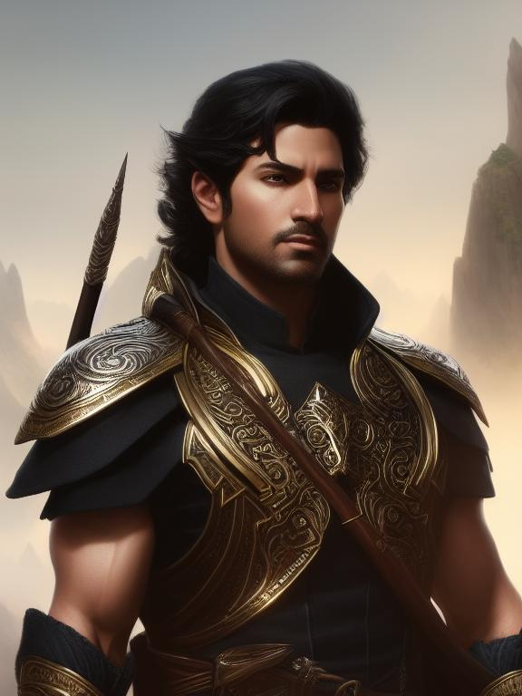 Portrait of a male ranger with black hair, fantasy,...