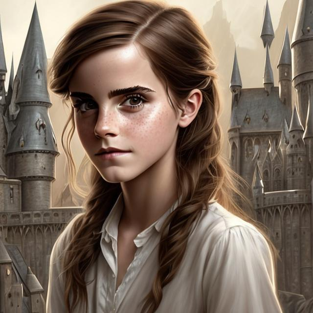 "portrait of 1 2 yo emma watson at hogwarts, olive s...
