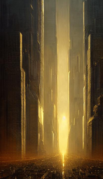 Golden Metropolis, tall buildings and streets made o... | OpenArt
