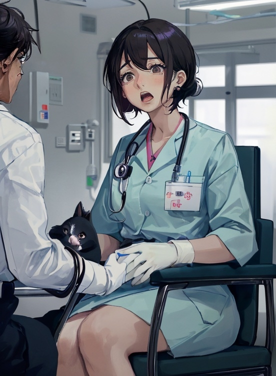 Hospital setting. A very surprised female doctor, ta...