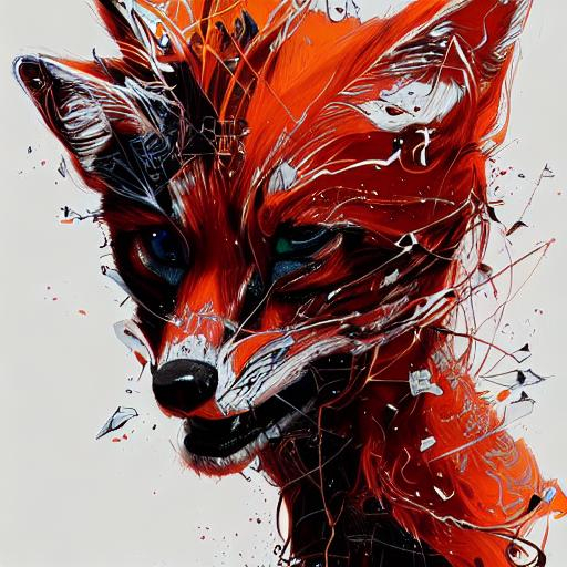 professional portrait of a firey fox, abstract beaut...