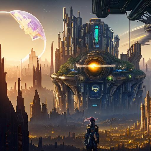 cyberpunk, steampunk, solarpunk, hd, hdr, castle, wi...