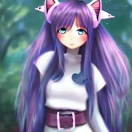 A girl with dark purple hair in space buns long with... | OpenArt