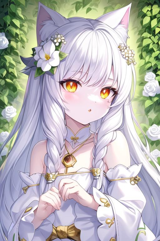 half-body portrait, an extremely cute cat girl, betw...