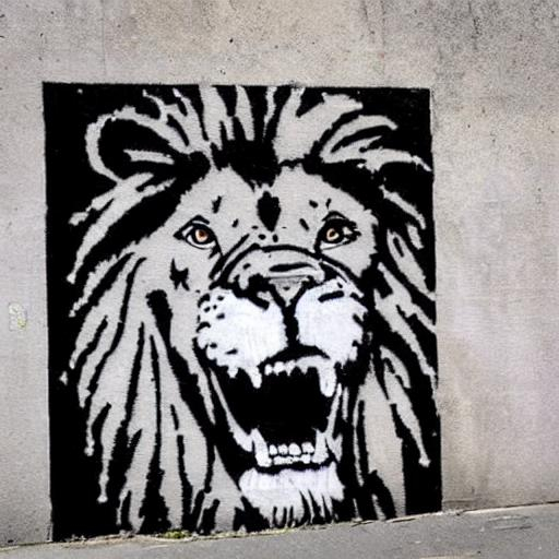 Banksy style with male lion