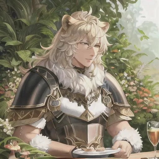 portrait of a (Buff Leonin Paladin, with White fur a... | OpenArt