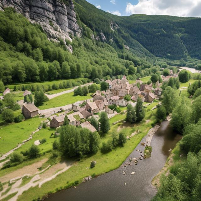 far away view of a small medieval hamlet on the side... | OpenArt