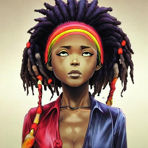portrait Anime 1984 Black Rasta Girl wearing-rasta-c...