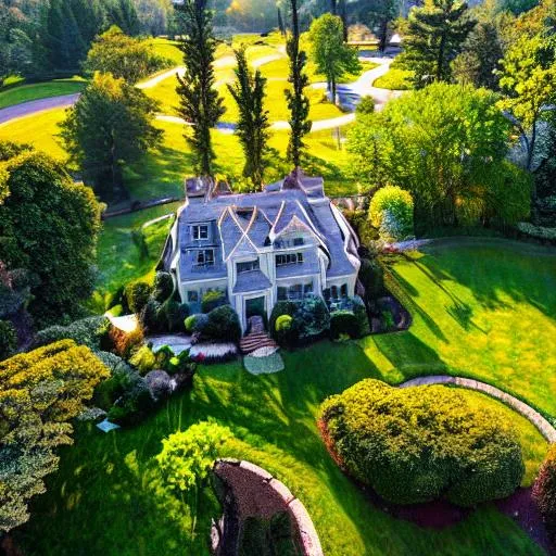 mansion landscaping spring sunrise hills drone nature