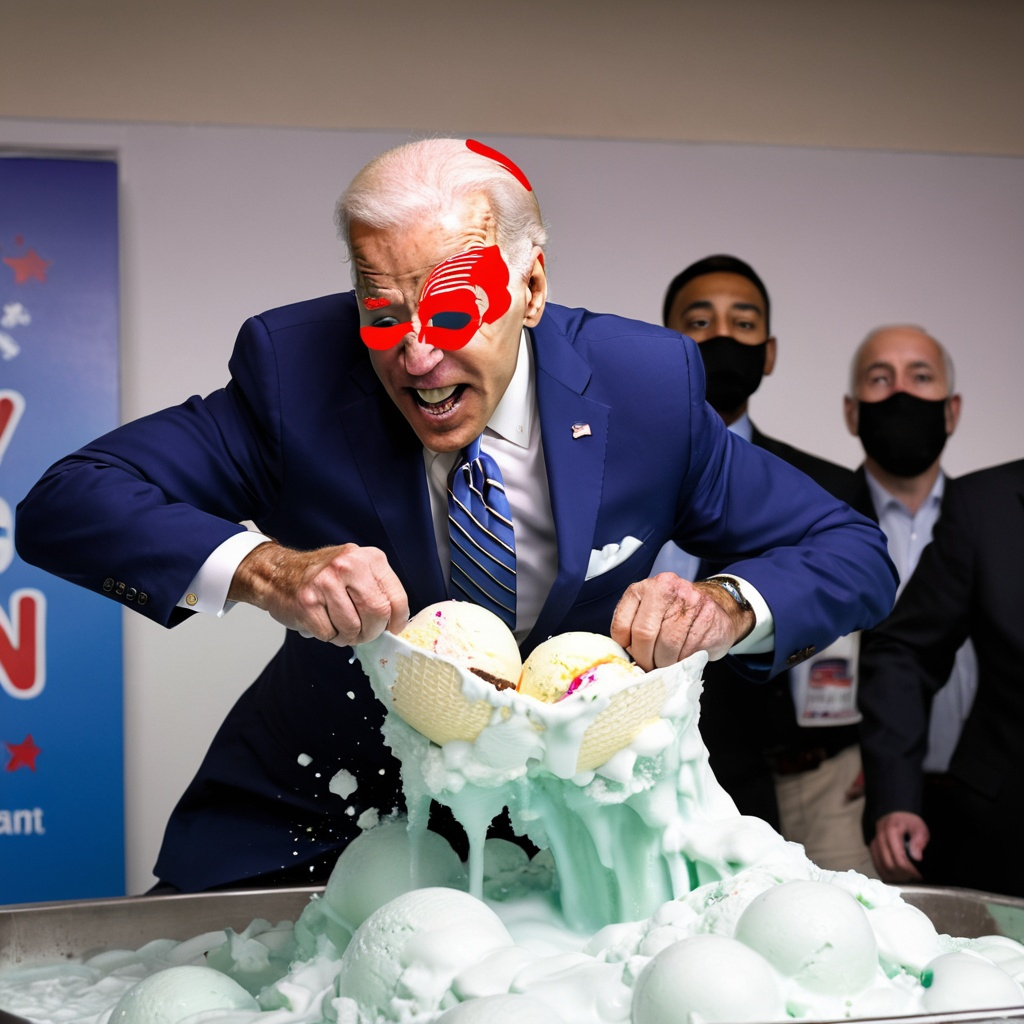 Joe Biden falling into a vat of ice cream