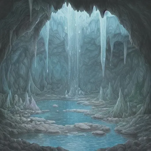 D&D, underground cave, Kobold town, river, backdrop...