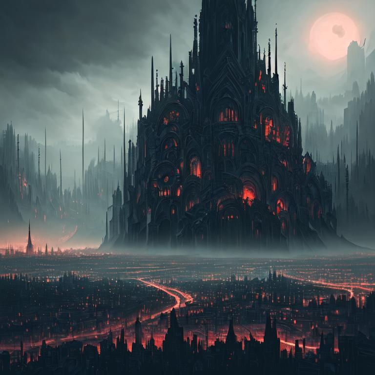 landscape illustration in 8k uhd, dark colors. hyper...