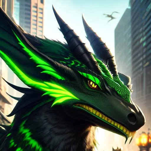 Portrait of an anthro wyvern with striking green fur... | OpenArt