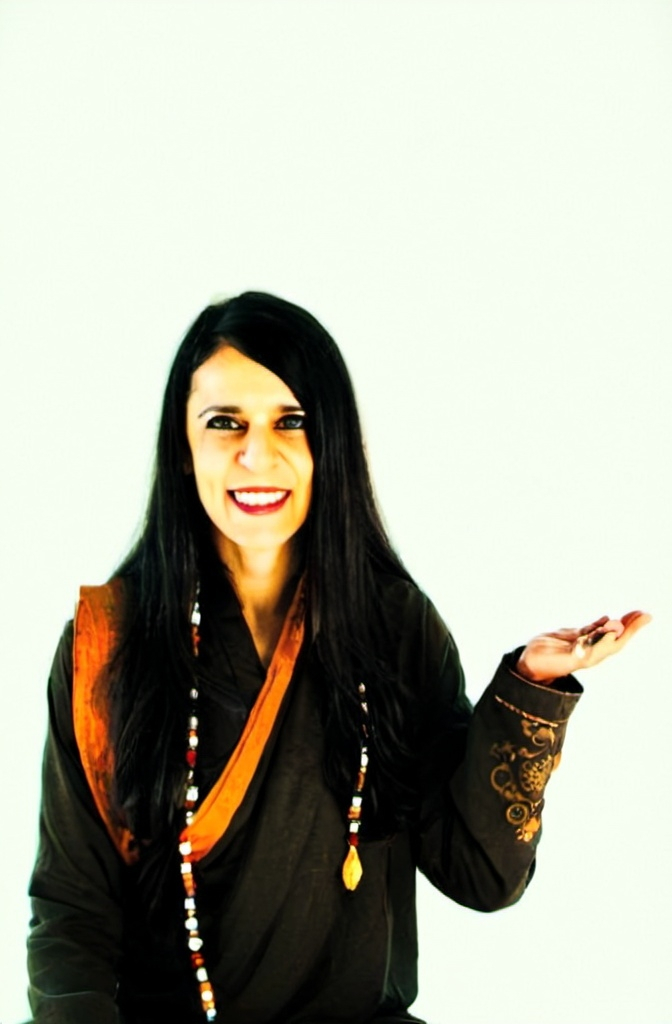 Woman in Indian guru outfit meditating