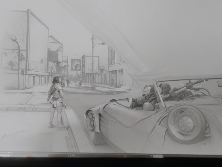Gameplay scenes, extremely detailed pencil drawing b...