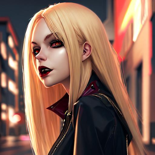 SamDoesArt, a girl, blonde hair, red eyes, vampire,... | OpenArt