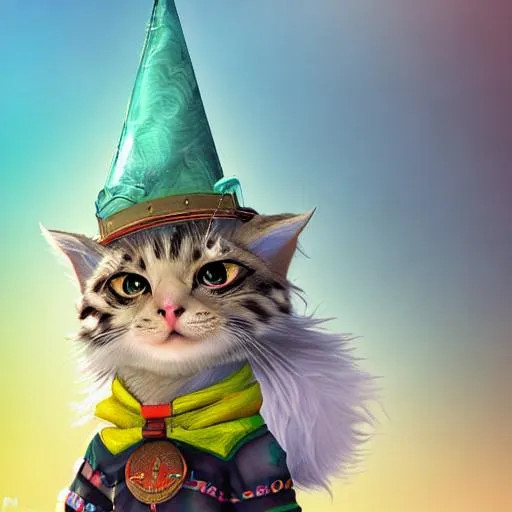 A super cute Kitty wizard, detailed fur, bright cat... | OpenArt