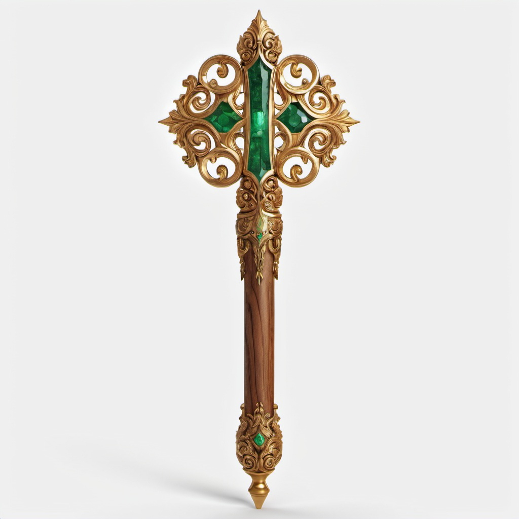 ultra realistic,8k,staff made of wood,gold ornements...