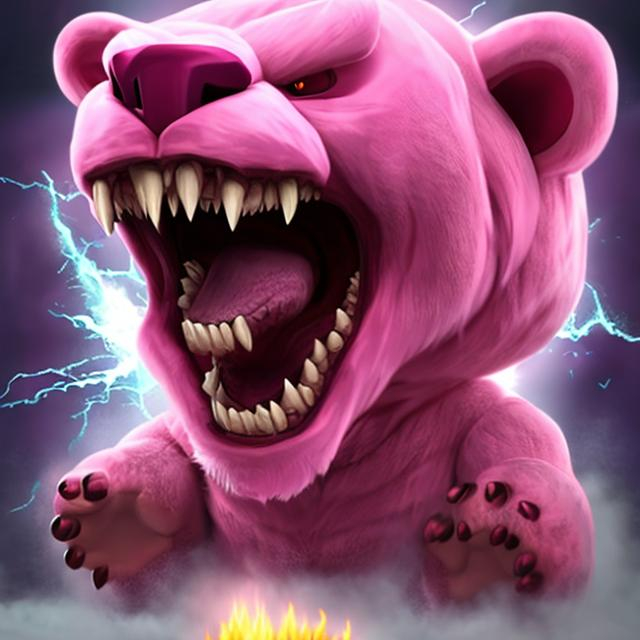 Pink Bear, Wild, Foaming at Mouth, Roar, Demon Rage... | OpenArt