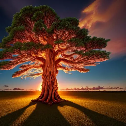 Intricate Cypress Tree, glowing veins, HD, detailed,...