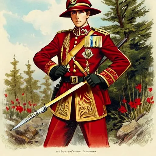 An Elven soldier wearing a red and gold world war 1... | OpenArt