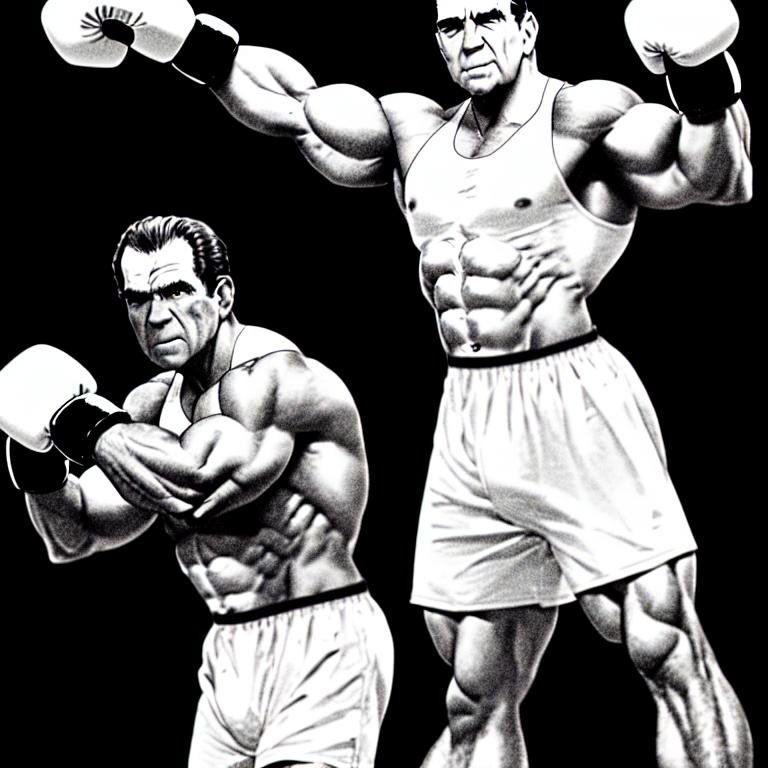 richard nixon as a buff boxer, muscular, veins, body... | OpenArt