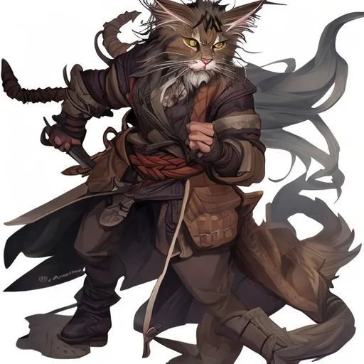 catfolk adventurer female dnd character art, joyful,...