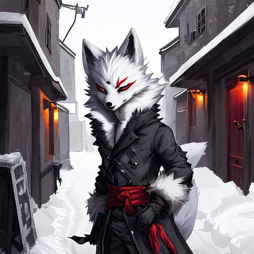 Depict an Arctic fox rogue character stealthily emer... | OpenArt