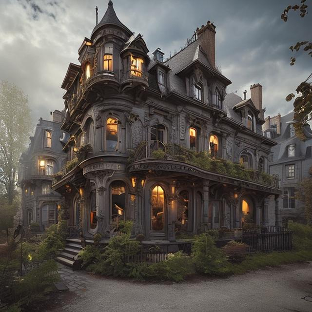 Un manoir dans un style Victorien et Steampunk, comp...