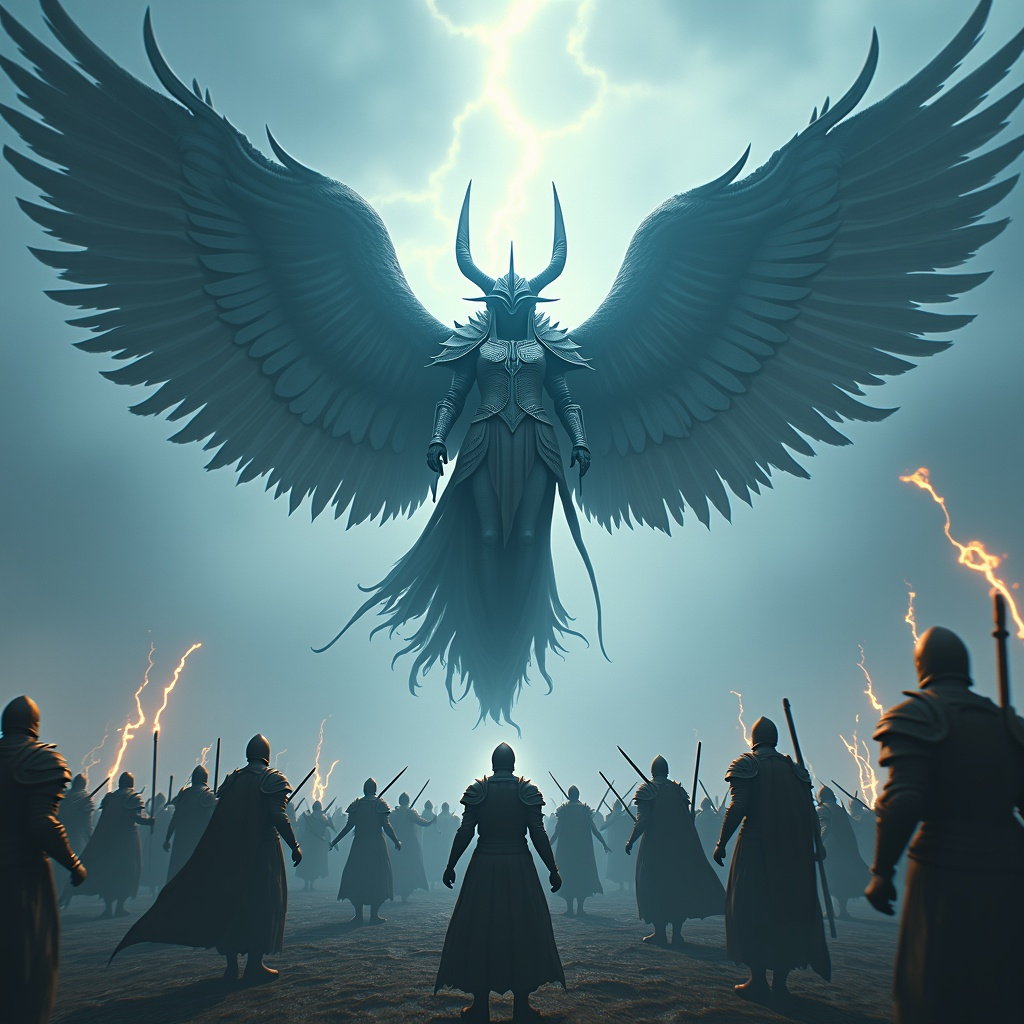 UHD, Photorealistic image of a Winged Valkyrie desce...