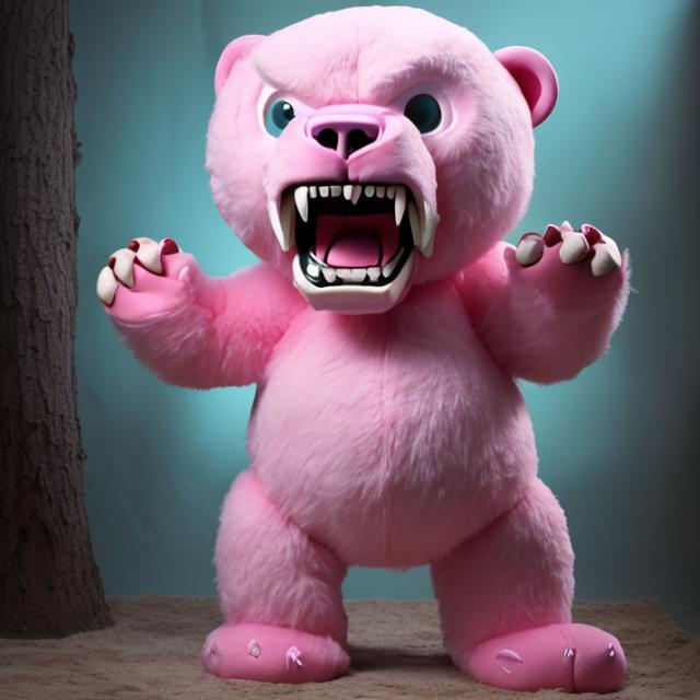 Pink Bear, Wild, Foaming at Mouth, Roar, Demon Rage... | OpenArt