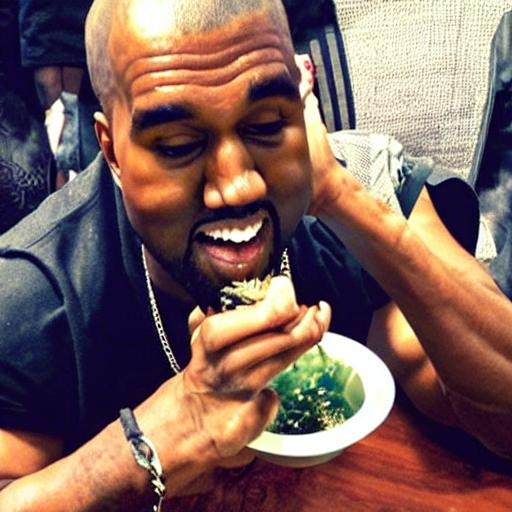 kanye eating a bowl of fish sticks