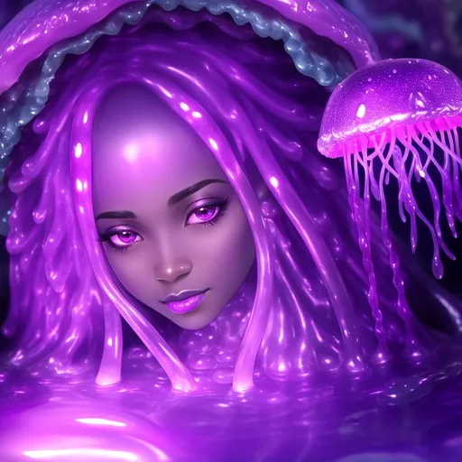 photo of blue slime girl emerging from puddle, afric... | OpenArt