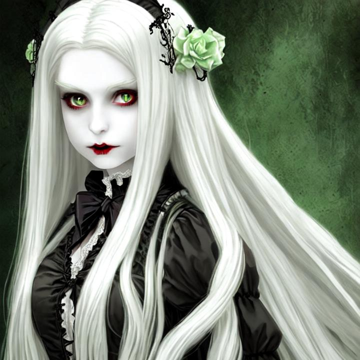 \beautiful vampire queen with long white hair and gr... | OpenArt