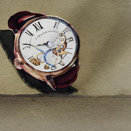 A watercolour painting of a complex and elegant watch
